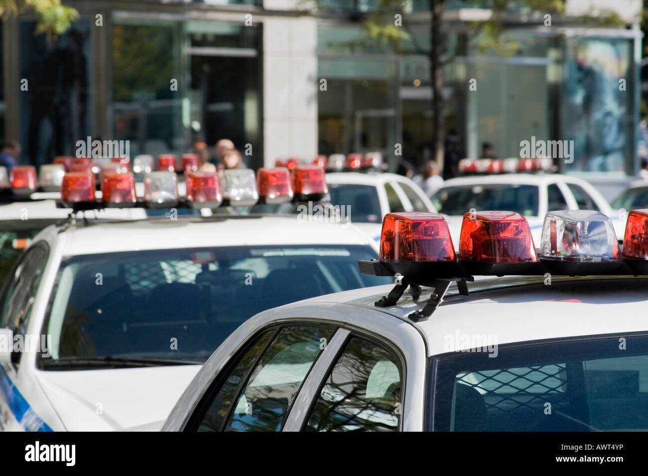Queue of dozen police cars in New york streets Stock Photo - Alamy