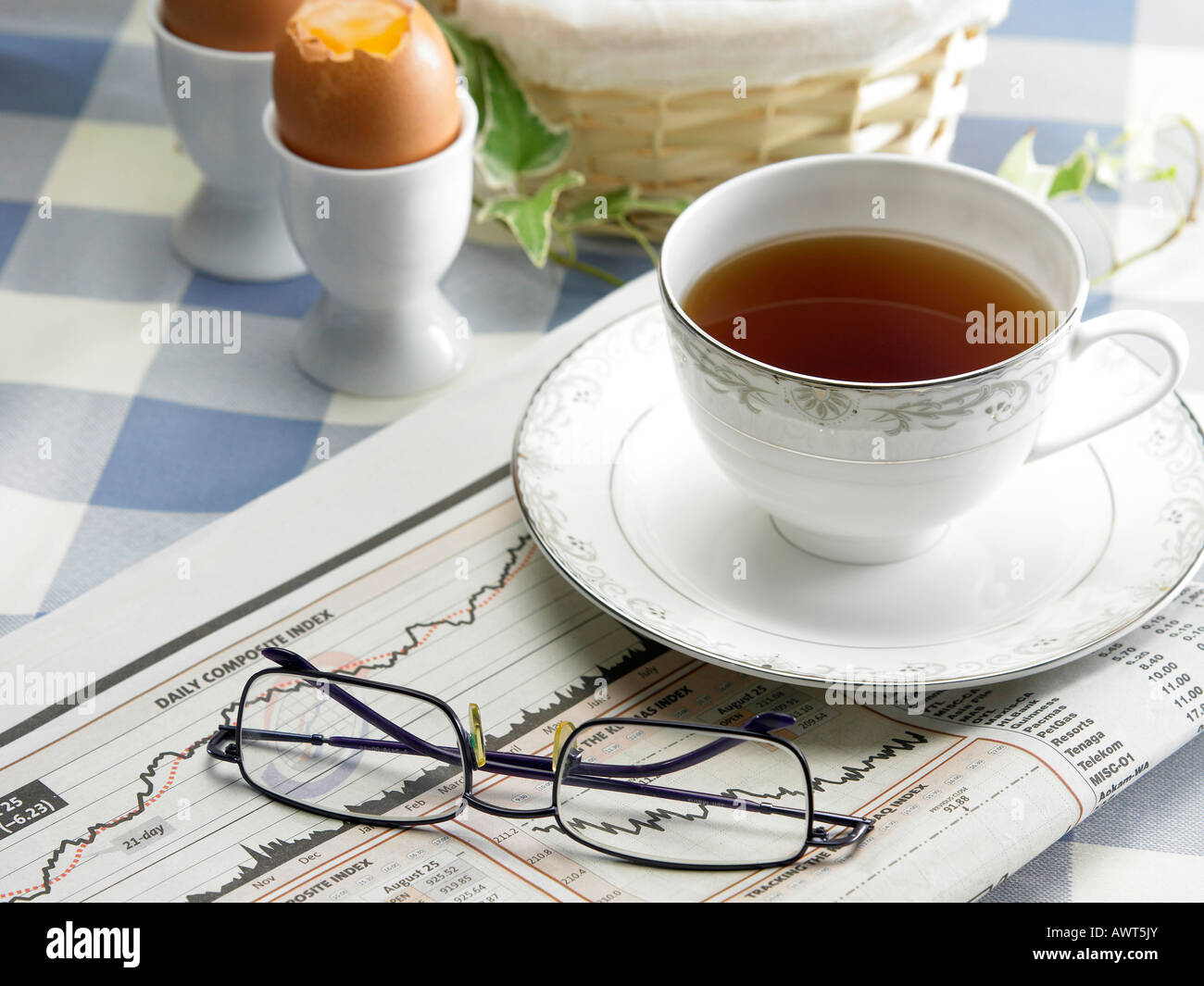 Breakfast on Table with Newspaper Stock Photo - Alamy