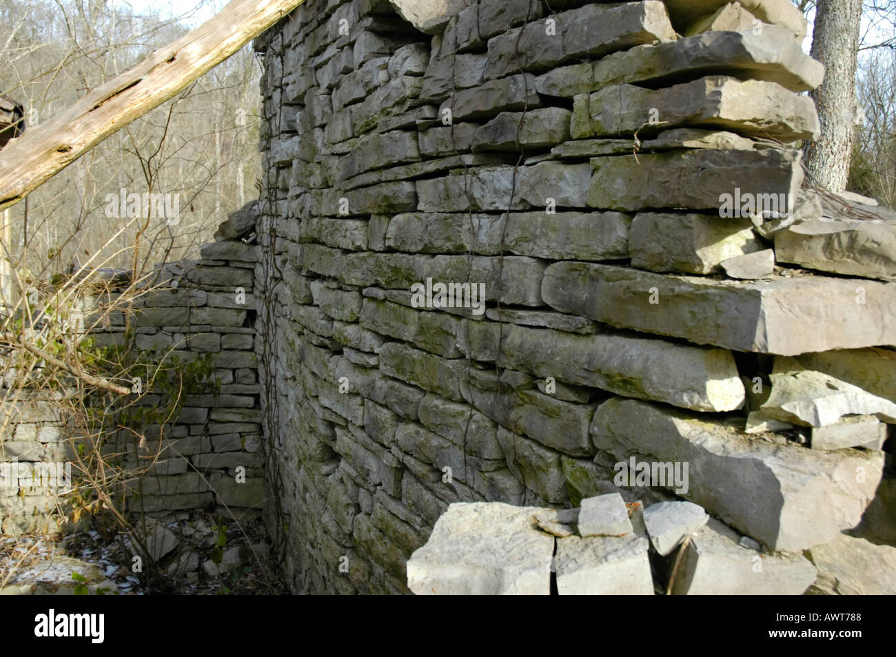 Dry stacked stones in a Kentucky frontier house built near the end of the 18th century Stock ...