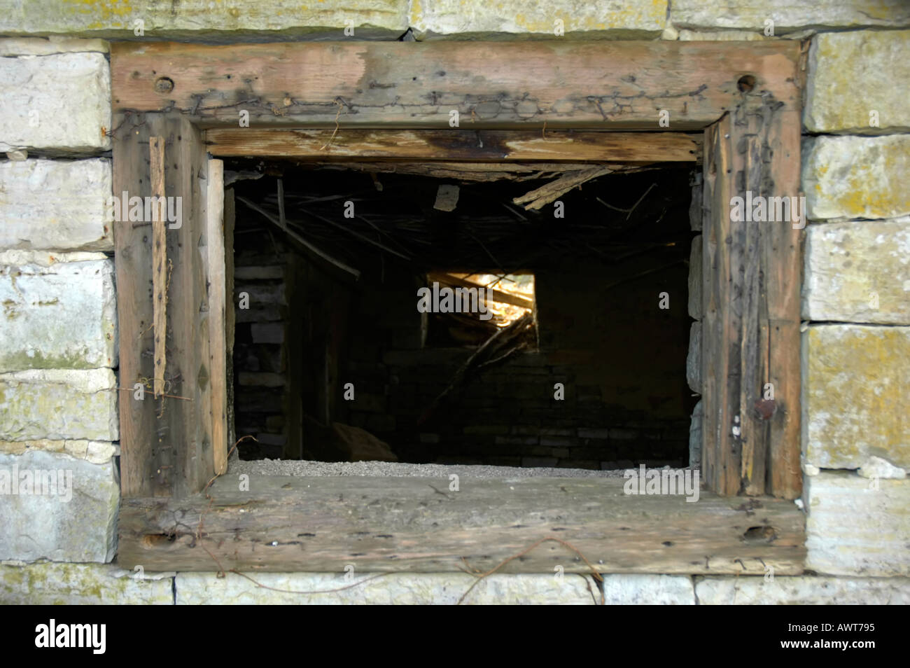 Wooden window frame and stonework in a Kentucky frontier house built ...