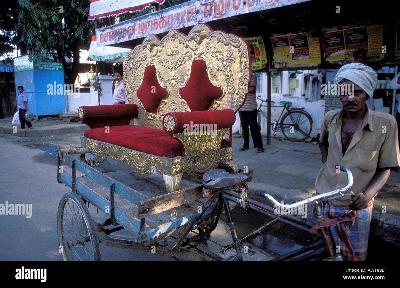 Man carries a fancy chair on his rickshaw Rajasthan India Stock Photo ...
