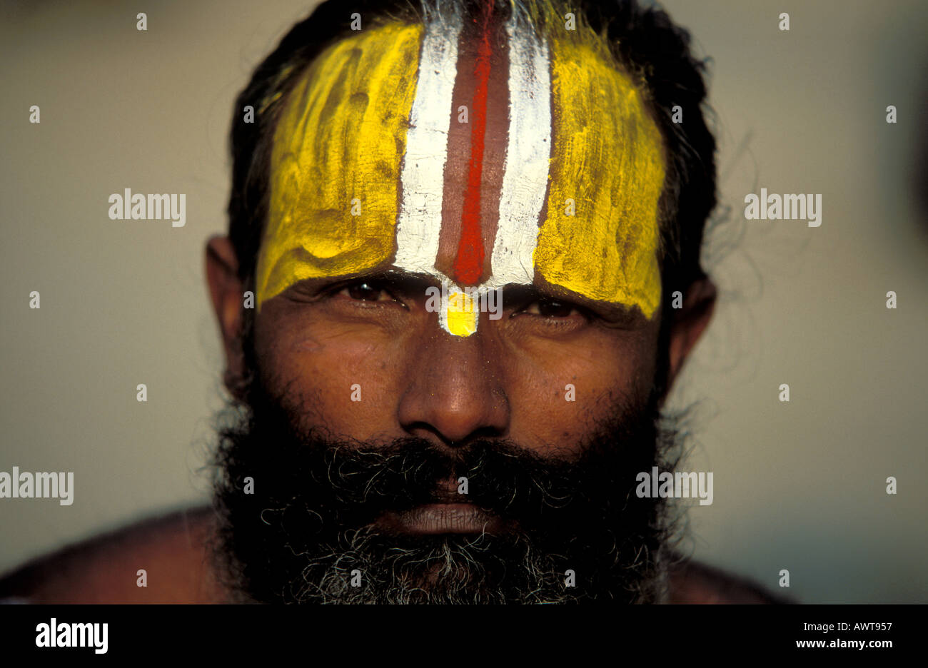 Indian man with painted forehead which marks which god he s following ...
