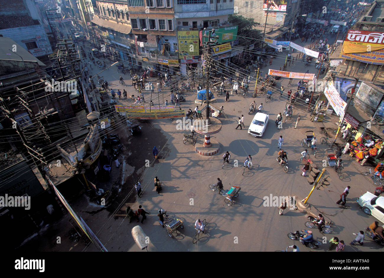India Varanasi An elevated view over Godaulia junction in Varansi old ...