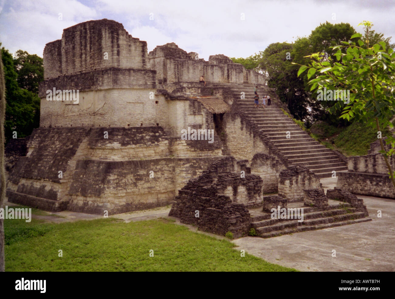 Panoramic view imposing Maya stone pyramid Tikal Guatemala Central ...