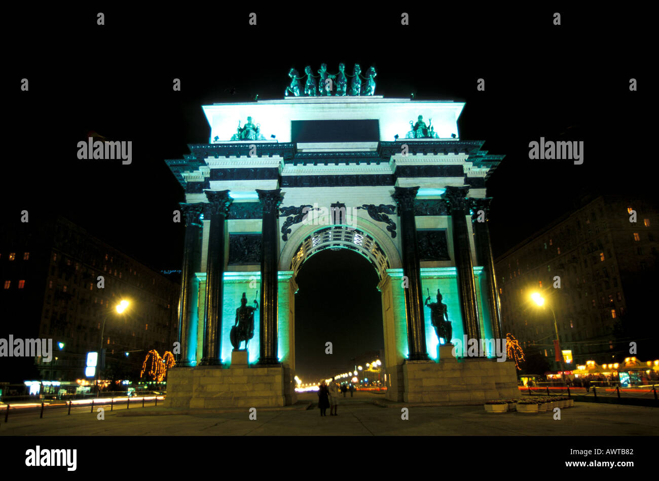 Moscow Russia Triumphal Arch at night tourist attraction Stock Photo ...