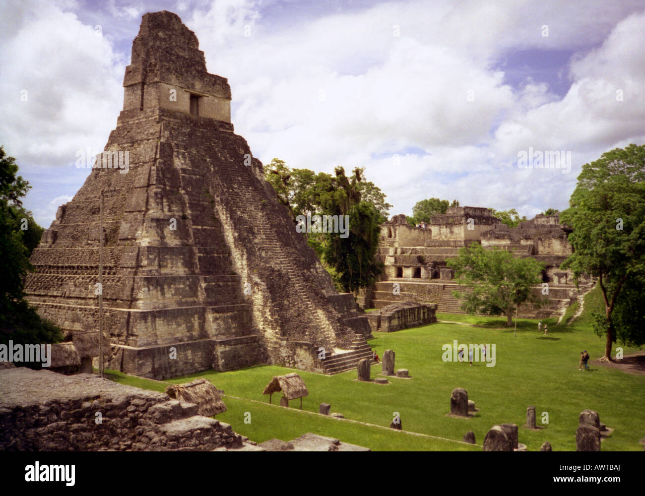 Panoramic view imposing Maya stone pyramid Tikal Guatemala Central ...