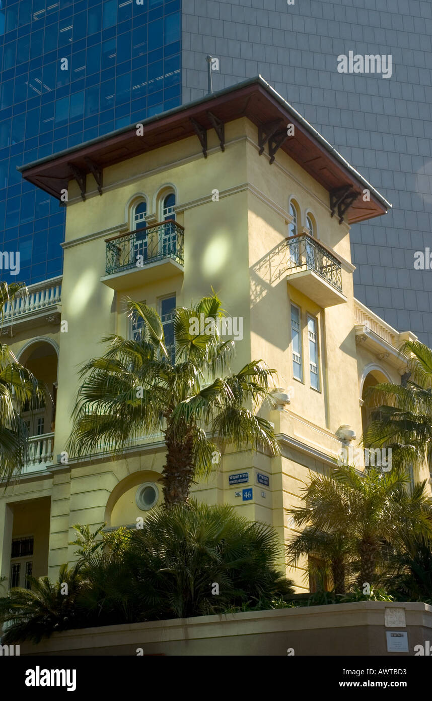 Israel Tel Aviv Rothschild avenue CU of a refurbished mansion with ...