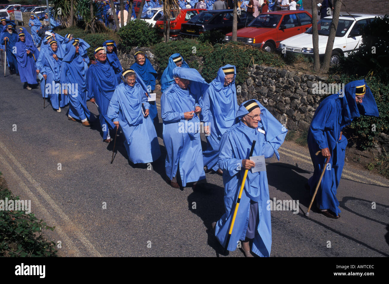 Cornish Bards dressed in blue greet each other at the annually for ...