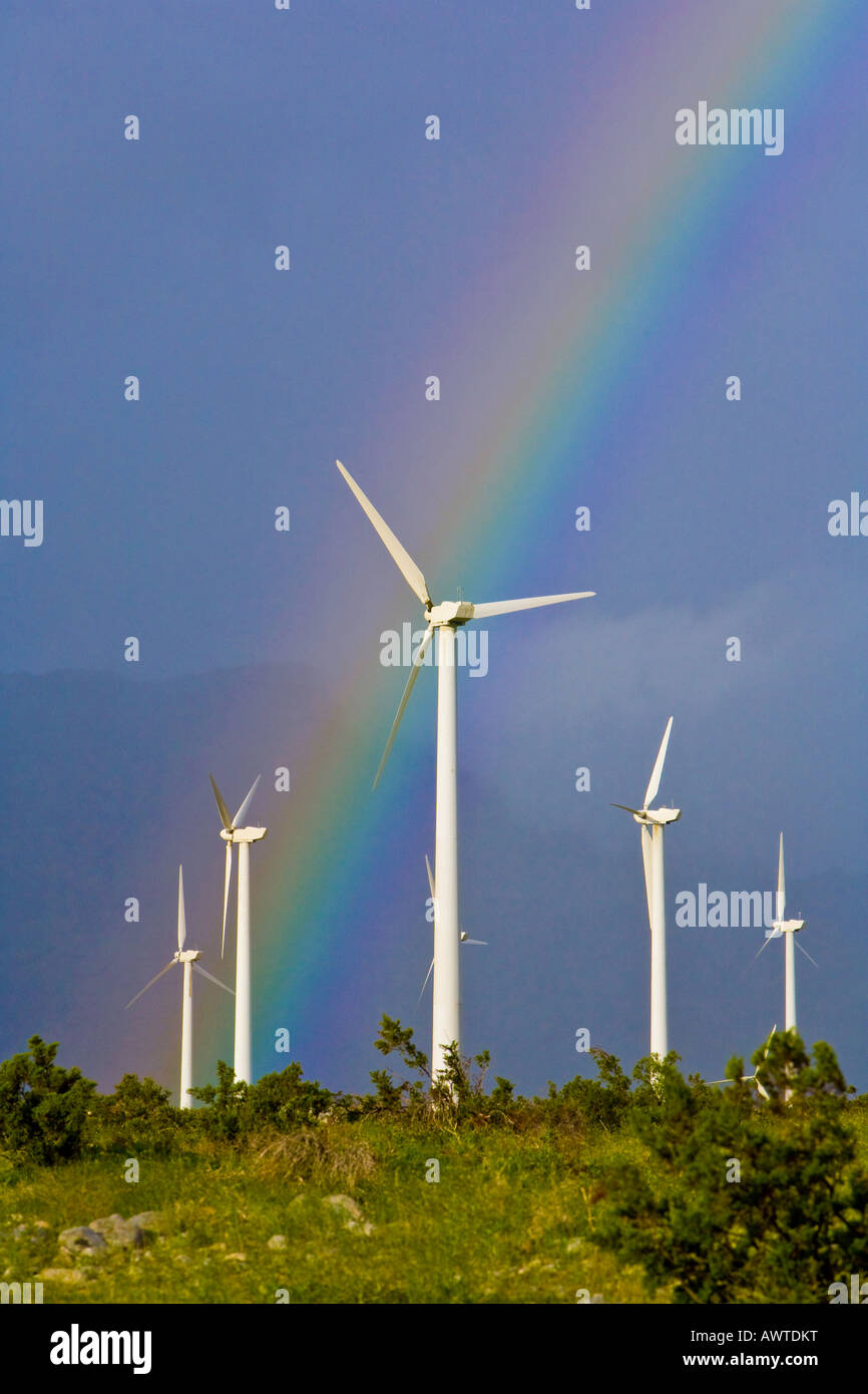 Wind farm with rainbow Stock Photo - Alamy