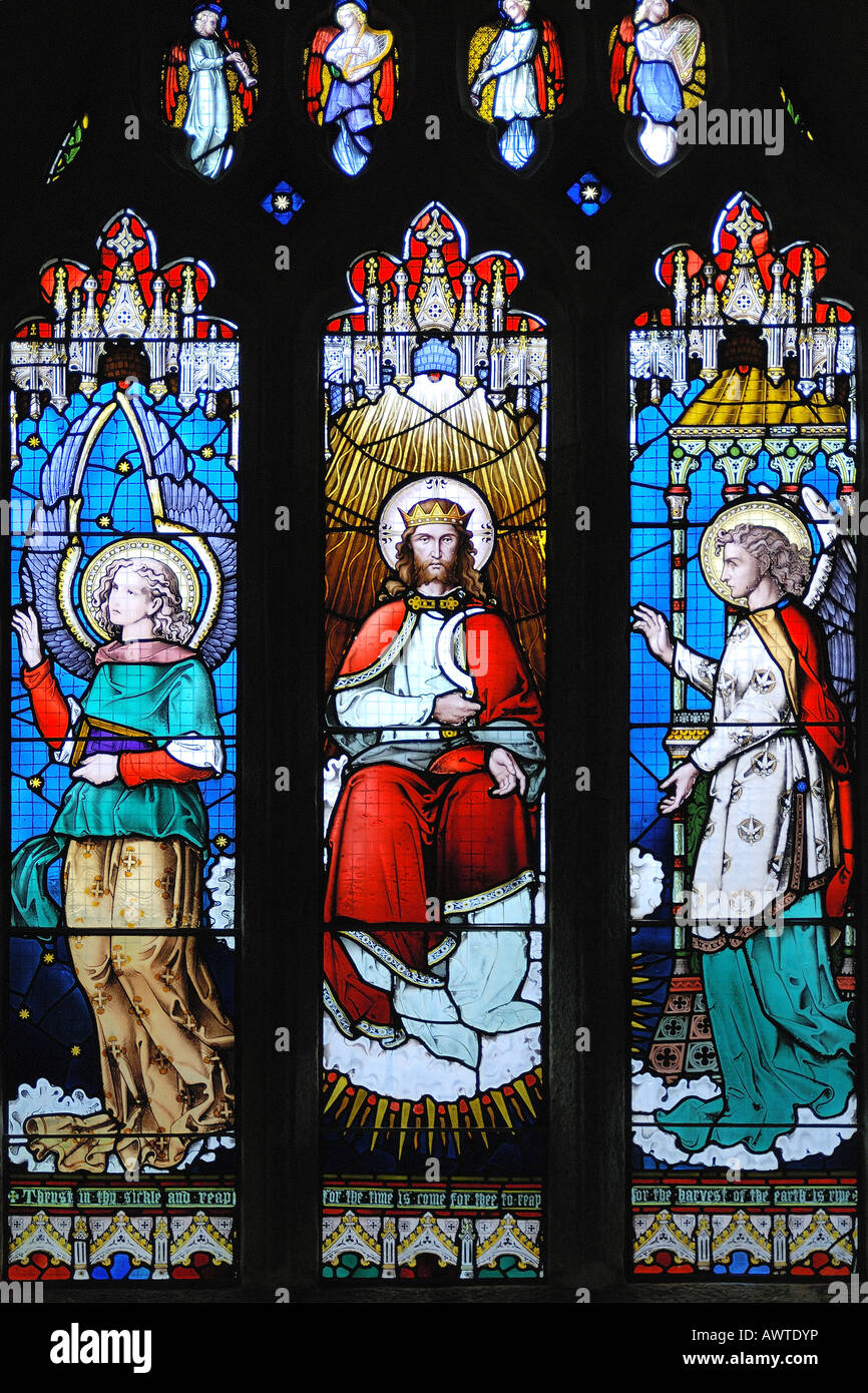 Stained glass window in St James Church in Christow Devon Stock Photo ...