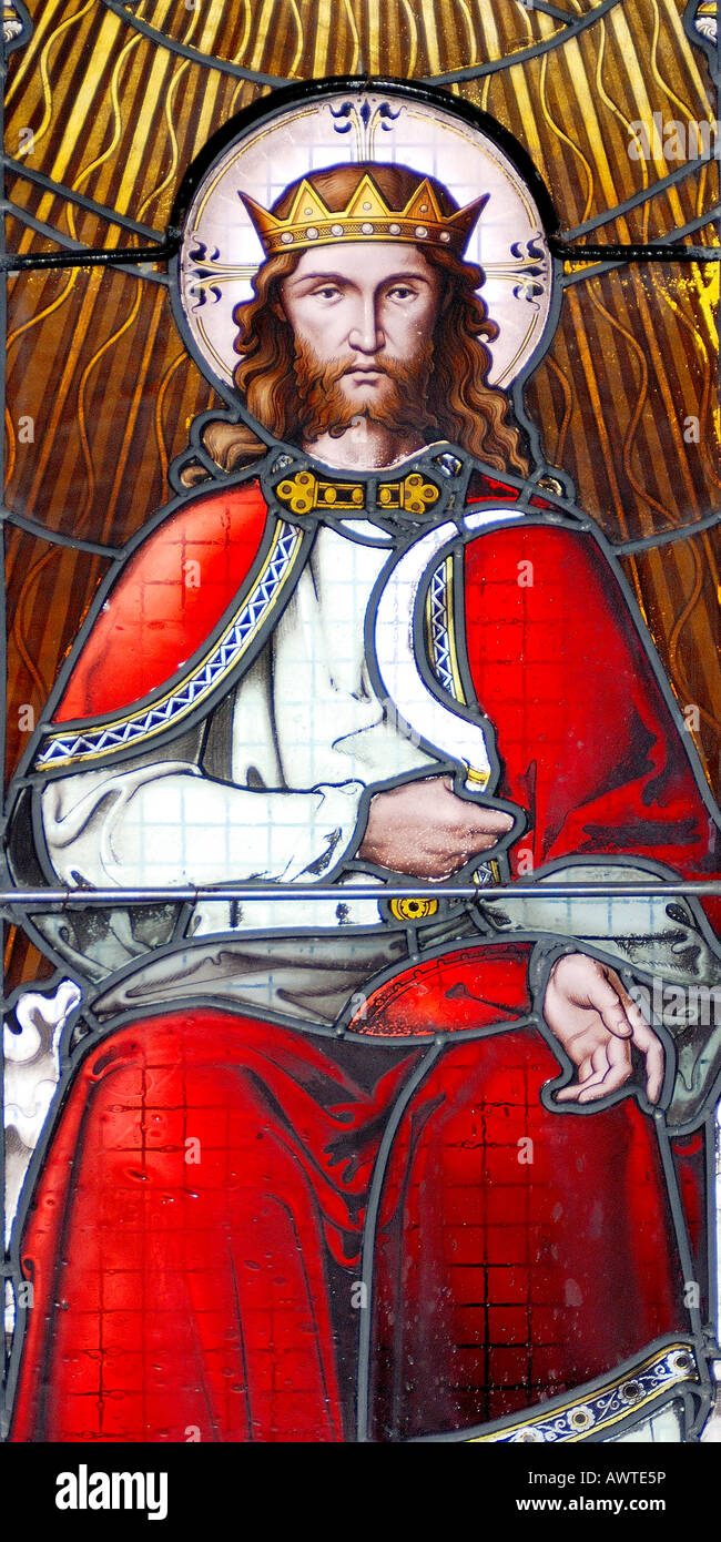 Stained glass window in St James Church in Christow Devon Stock Photo ...