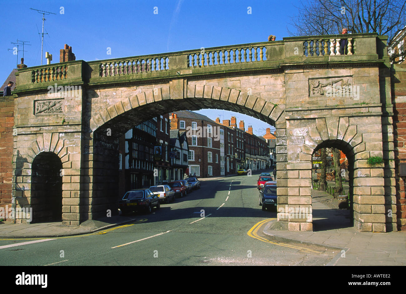 City Gateway in the city walls Lower Bridge Street Chester Cheshire ...