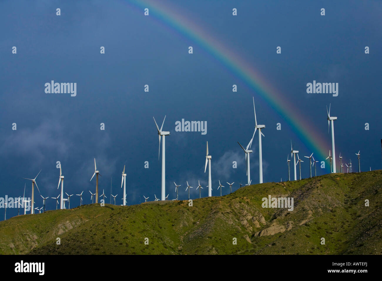 Wind farm with rainbow Stock Photo - Alamy