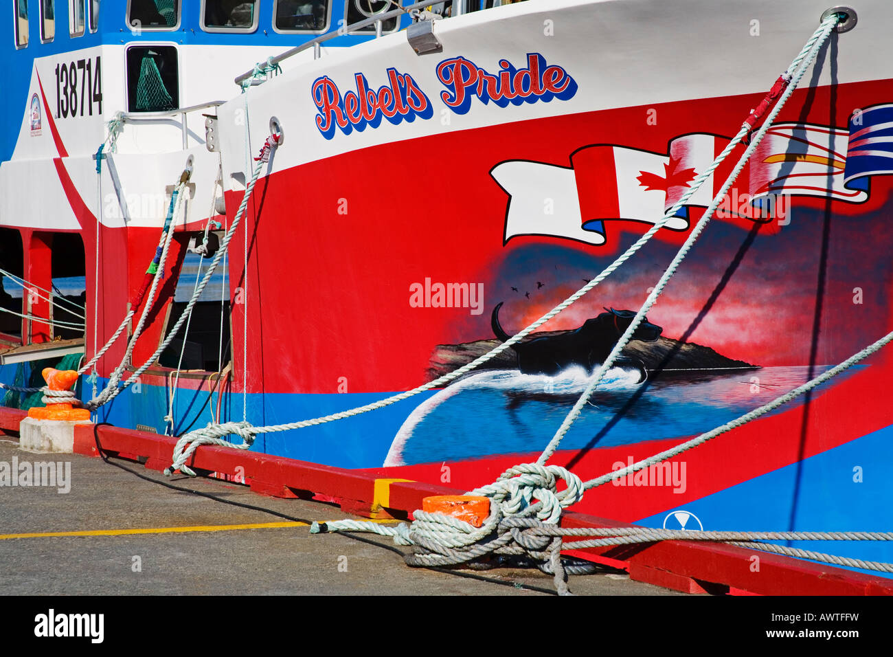 Mural on bow of trawler in St John s Port Newfoundland Canada Stock ...