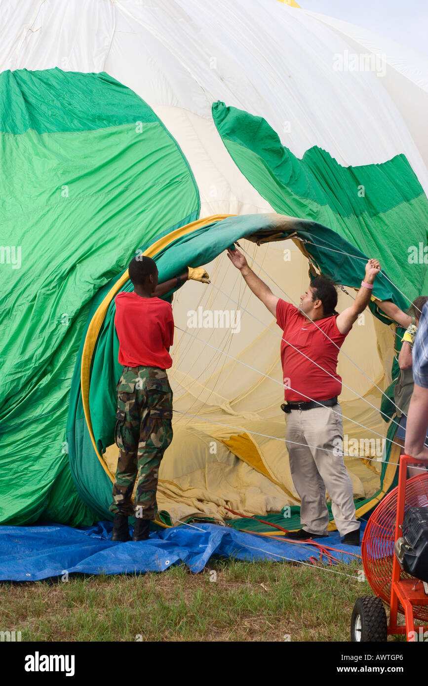 Hot air balloons being inflated at balloon festival in Dunnellon ...