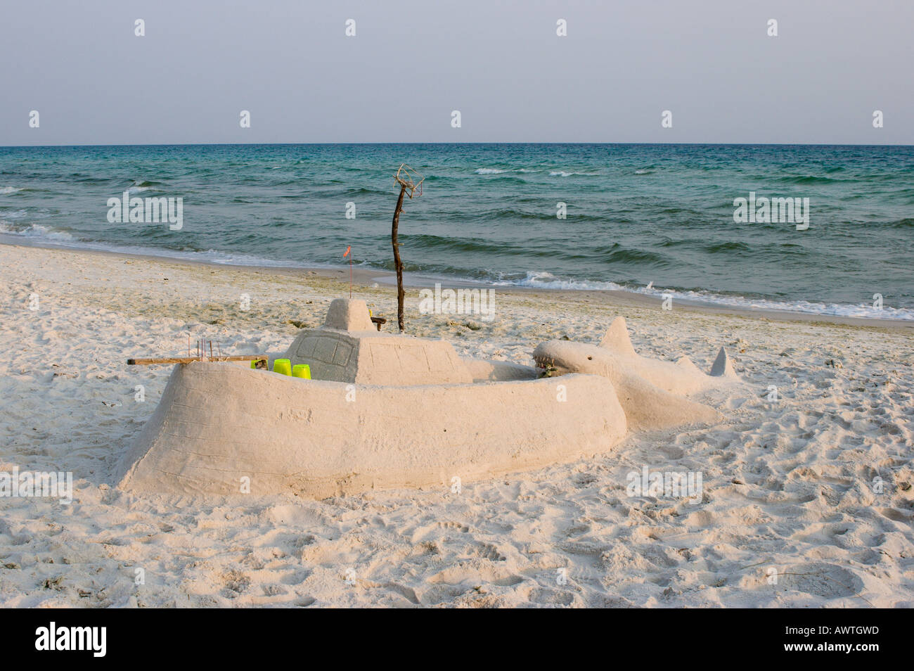 Sand sculpture with shark biting transom of boat depicting the movie ...
