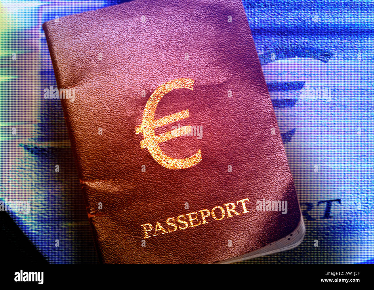 Euro sign printed on passport Stock Photo - Alamy