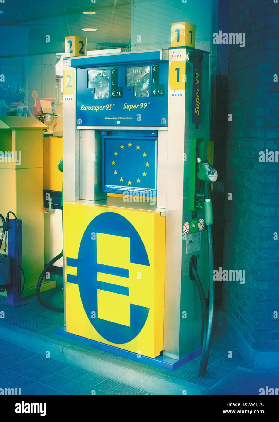 Euro sign on gas pump Stock Photo - Alamy