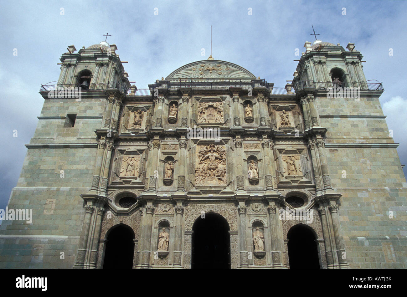 Baroque-style facade of the Oaxaca cathedral in the city of Oaxaca ...