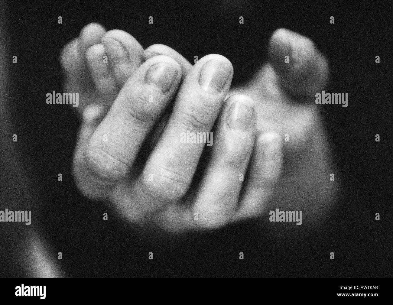 Hands cupped, close-up, b&w Stock Photo - Alamy