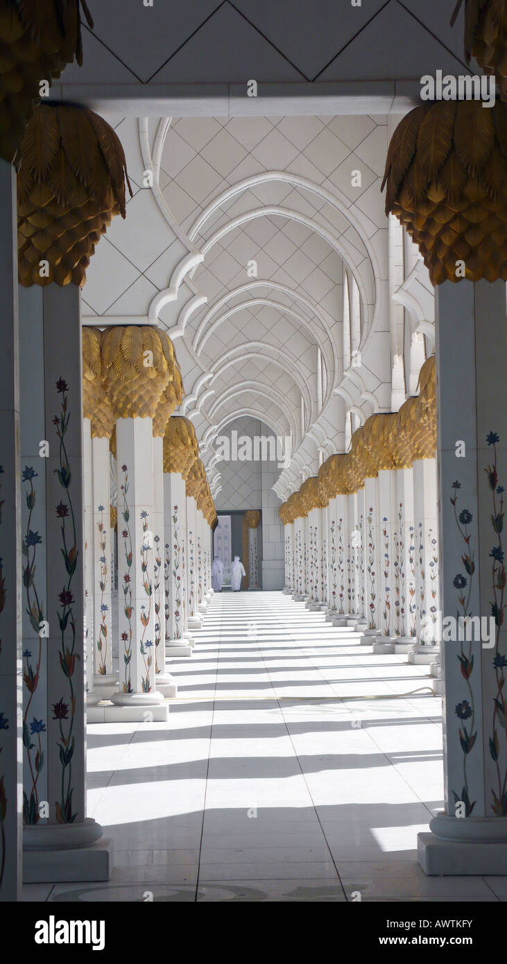 An arched colonnade at the Sheikh Zayed Mosque, Abu Dhabi, UAE. Non ...