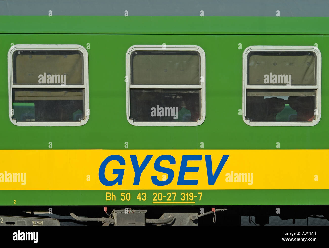 Sopron, W. Transdanubia, Hungary. Train carriage showing livery of the ...