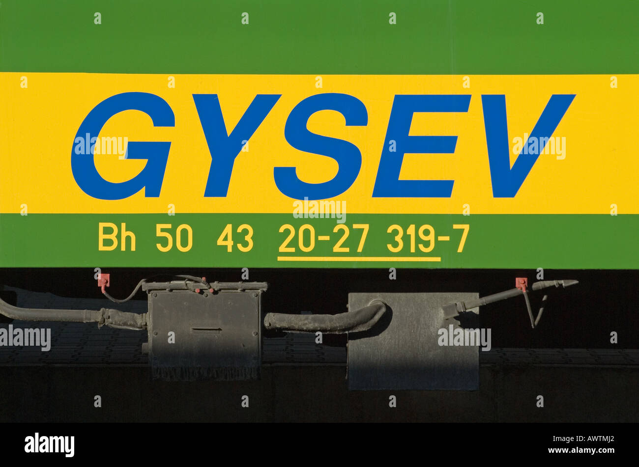 Sopron, W. Transdanubia, Hungary. Train carriage showing livery of the ...