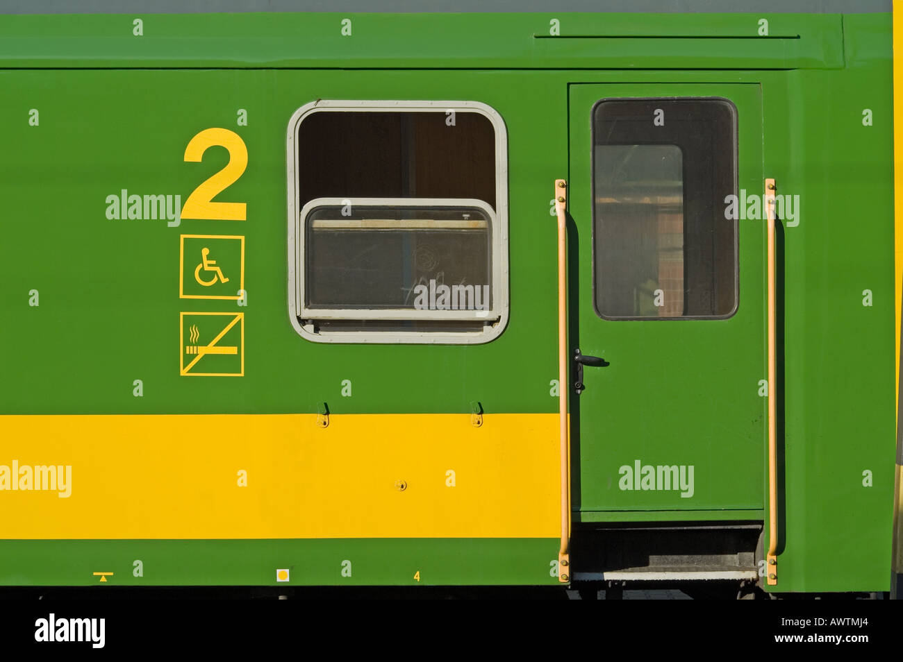 Sopron, W. Transdanubia, Hungary. Train carriage showing livery of the ...
