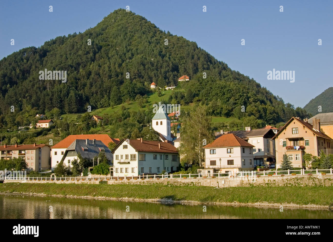 Lasko, Stajerska, Slovenia. Lasko Town on the Savinja River showing ...