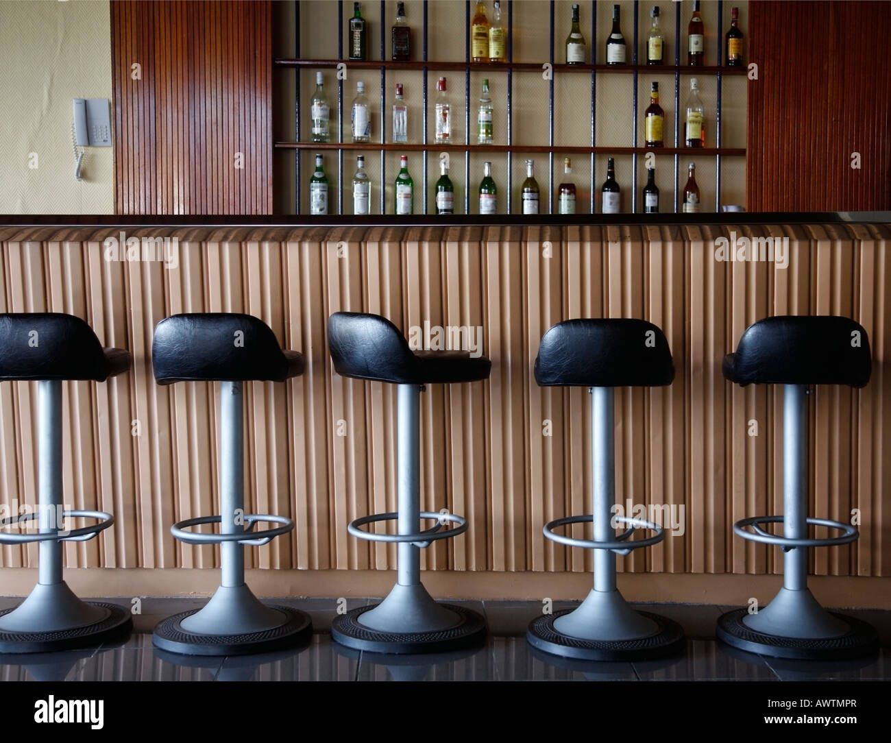 Interior of old fashioned empty bar in Spanish hotel Stock Photo - Alamy