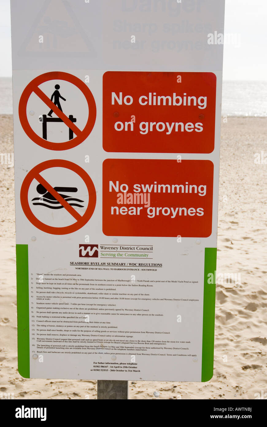 Warning Sign At Southwold Pier in uk Stock Photo - Alamy