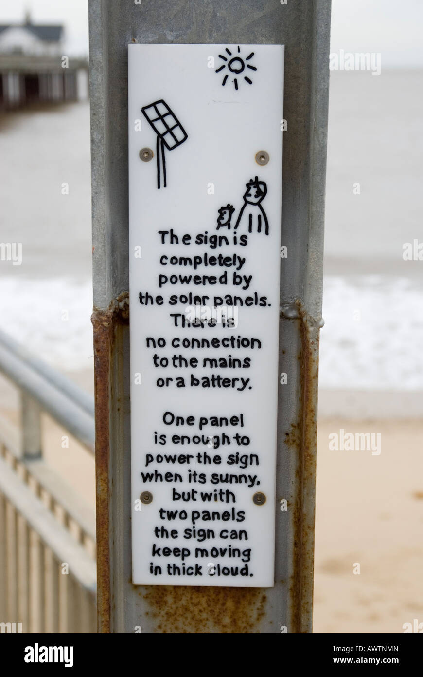 Sign On Southwold Pier Telling Of Solar panels Stock Photo - Alamy
