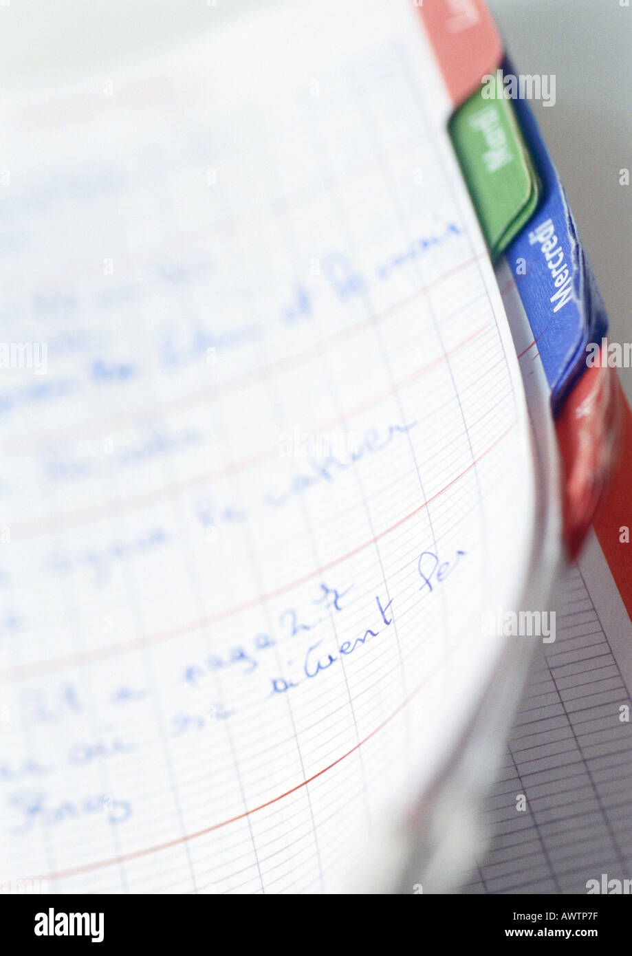 Homework notebook, close-up Stock Photo - Alamy