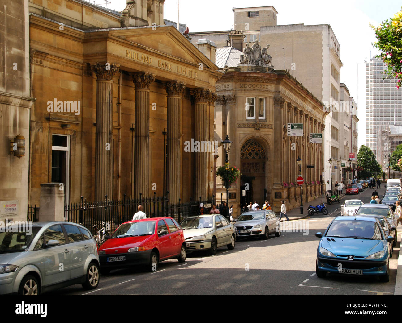 Brown sandstone bank and office buildings, Colmore Row, Birmingham City ...