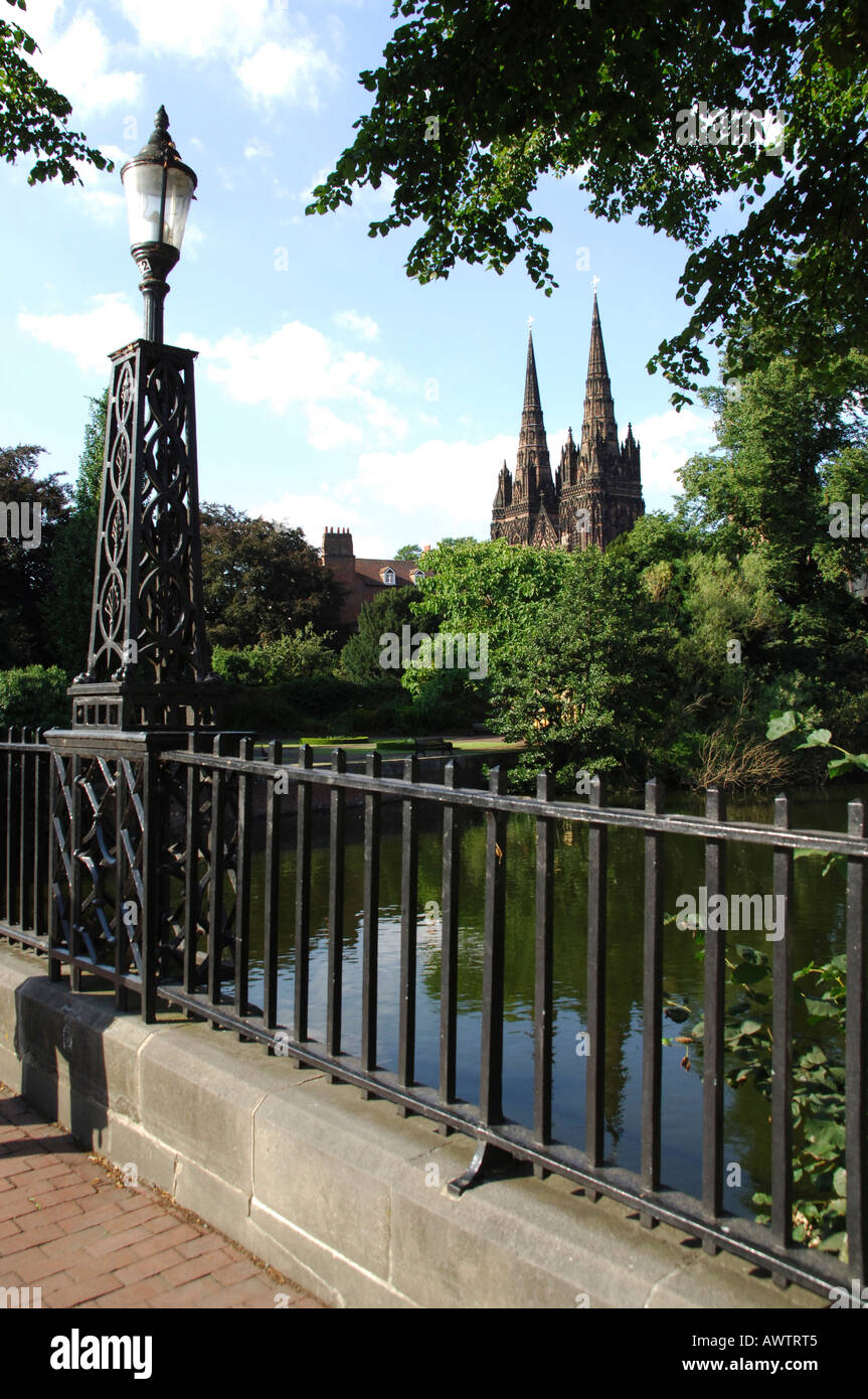 Lichfield Cathedral from Beacon Street and Minster Pool, Lichfield city ...