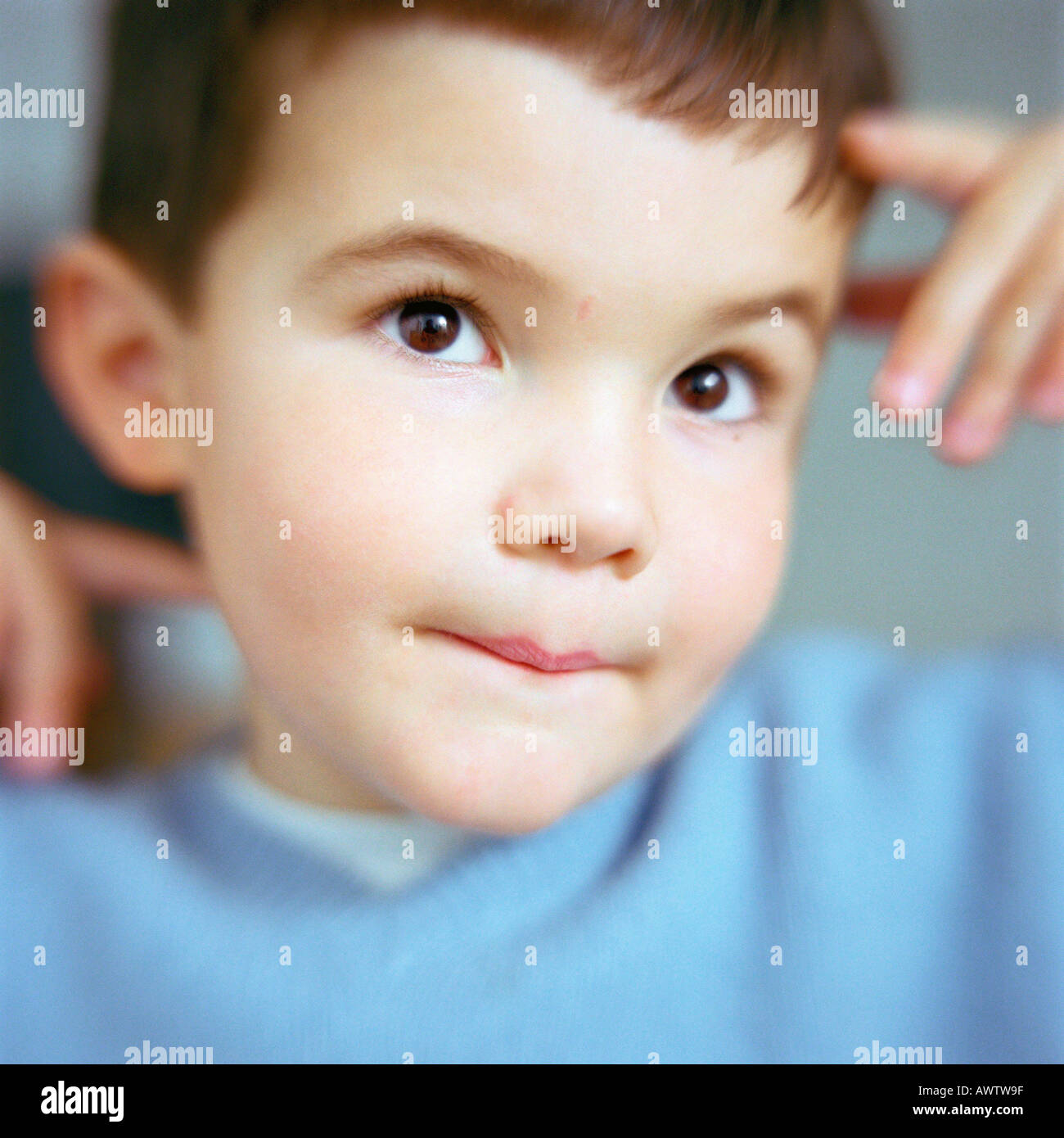 Boy with hands by face looking up, close-up Stock Photo - Alamy