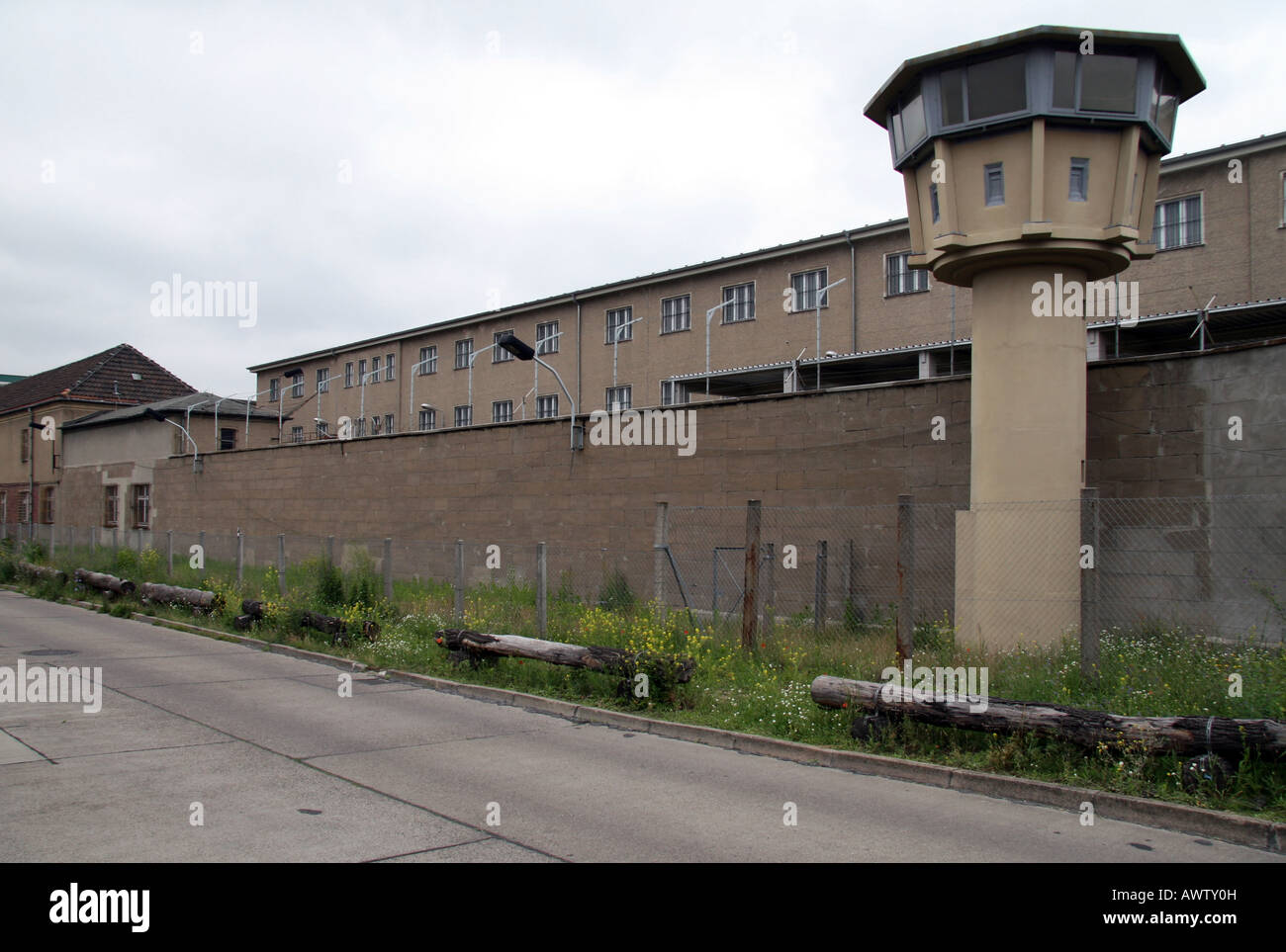 A Guardtower on the outside wall of the former Cold War Stasi prison ...