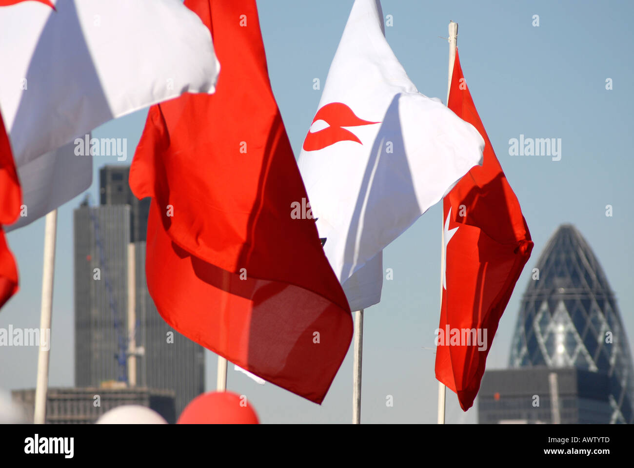 The Gherkin and Turkish flags flying at a Turkish Festival event on the ...