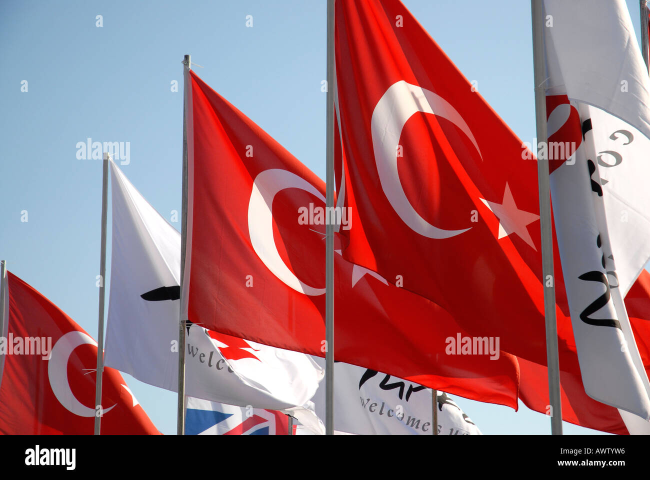 Turkish flags flying at a Turkish Festival event on the South Bank ...