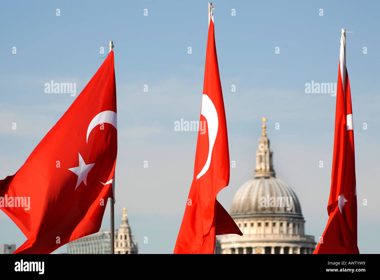 St Pauls Cathedral with Turkish flags flying at a Turkish Festival ...