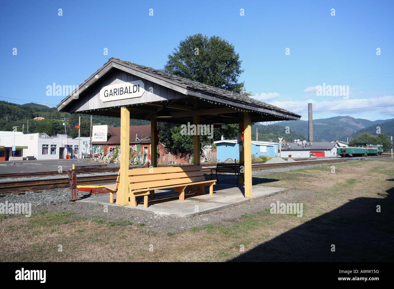 The historic railroad station and train at Garibaldi, Oregon, with a ...