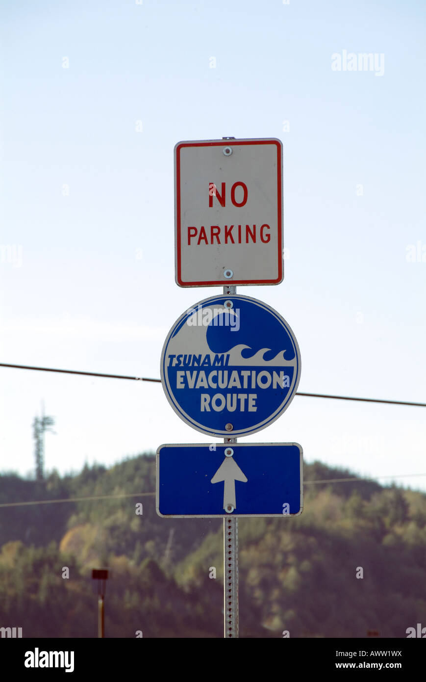 tsunami warning roadsign road sign on oregon coastline pacific american ...