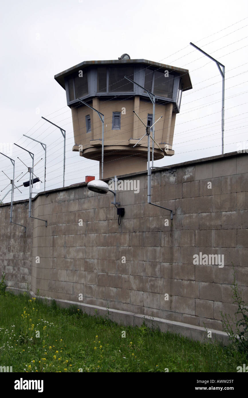 A Guardtower on the outside wall of the former Cold War Stasi prison ...