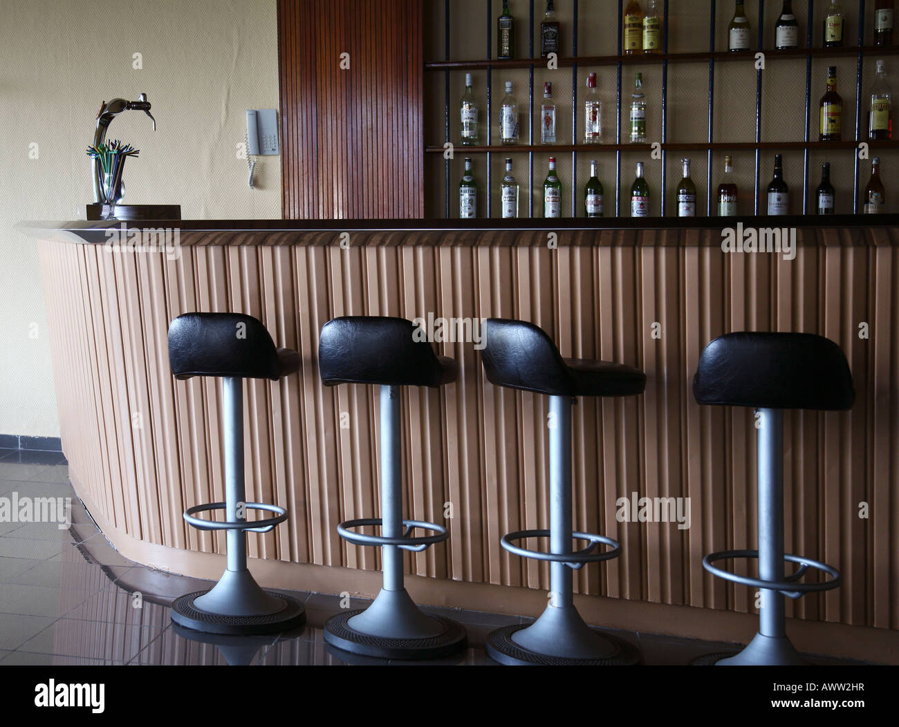 Interior of old fashioned empty bar in a Spanish hotel Stock Photo - Alamy