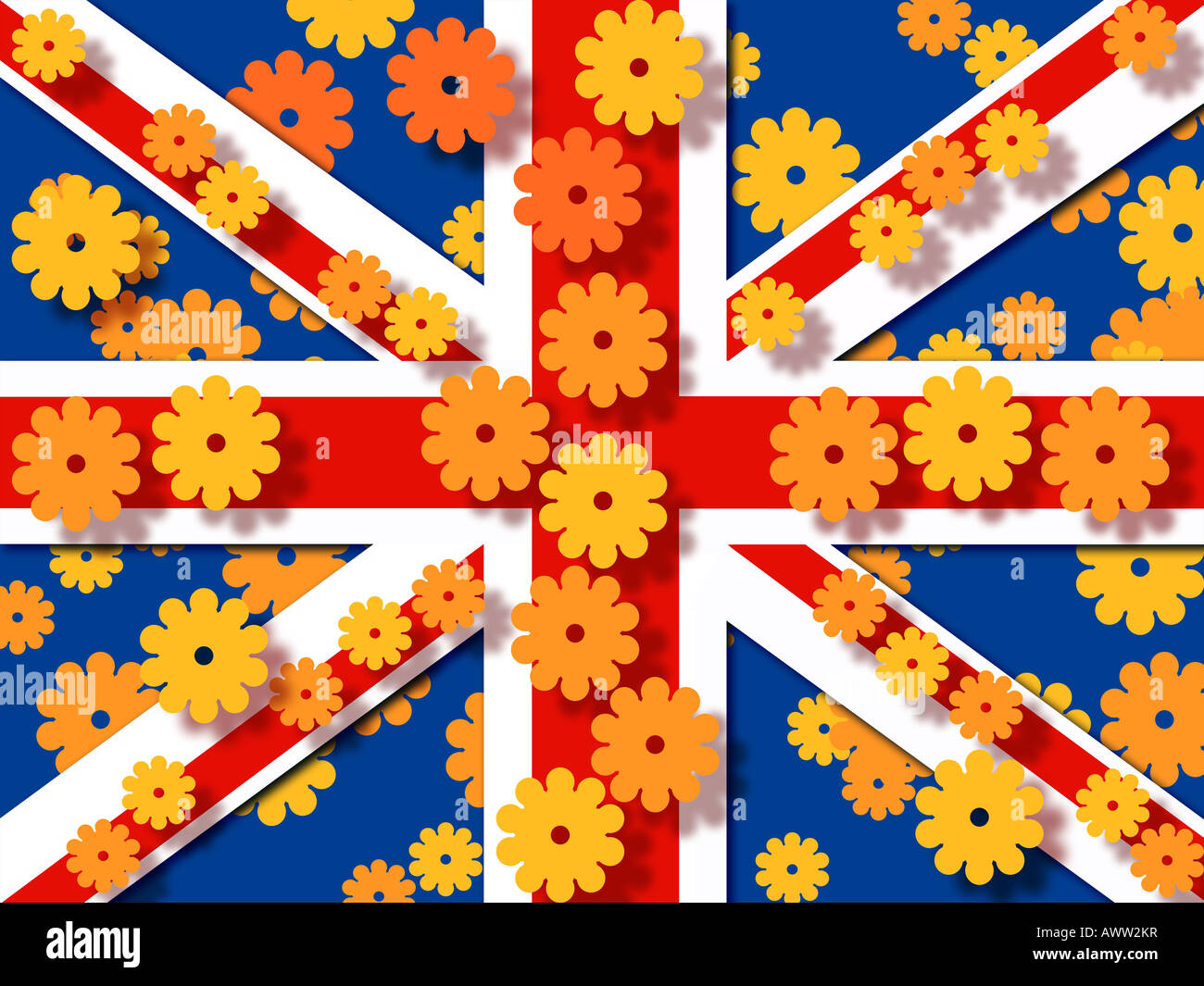 Representation of British flag with floral pattern, close-up Stock ...
