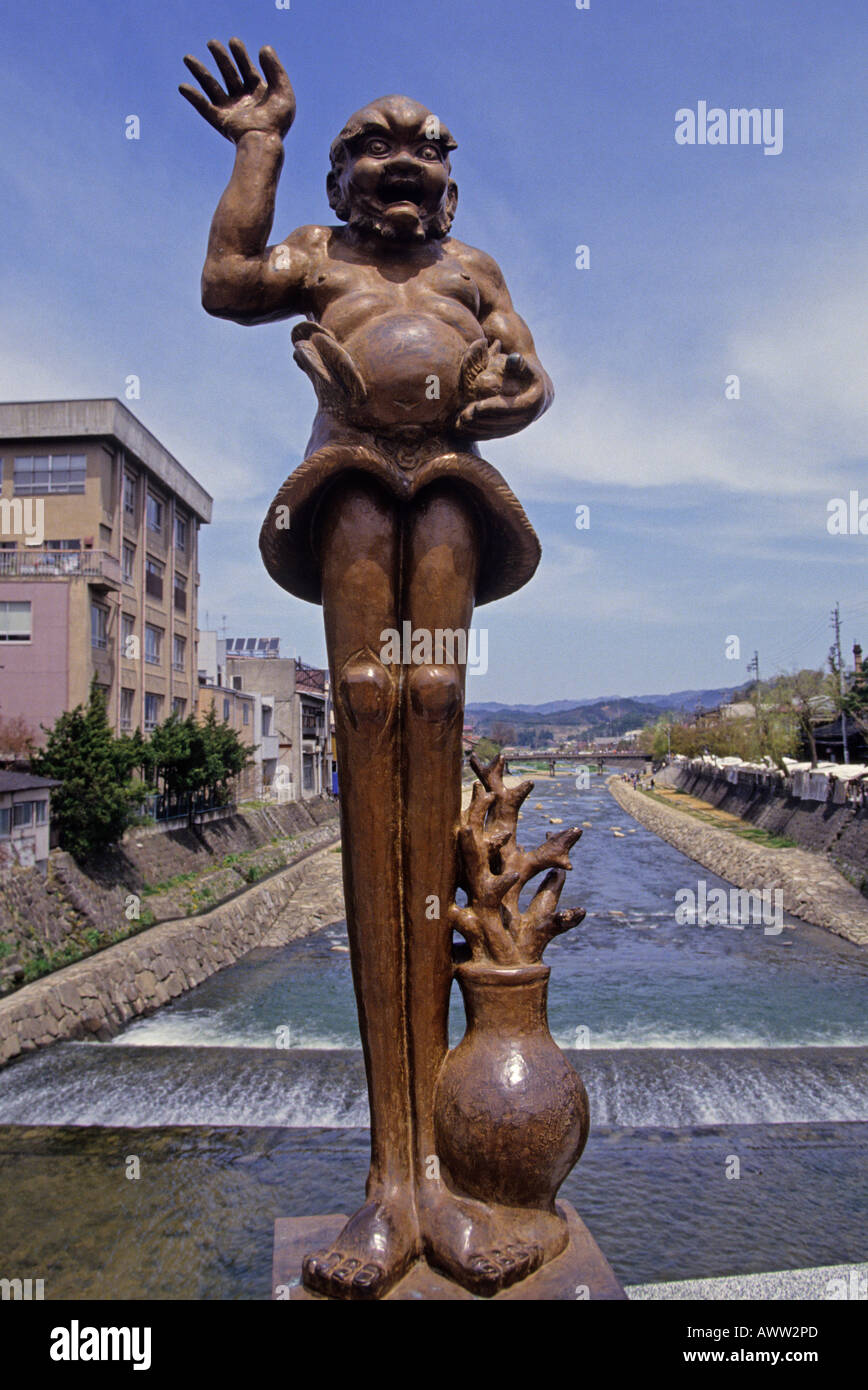 The bronze sculpture near the Miyagawa River at Takayama in Gifu Japan ...