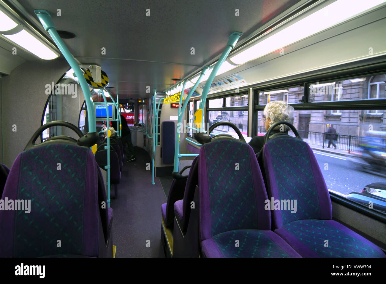 London interior of double deck bus Stock Photo - Alamy