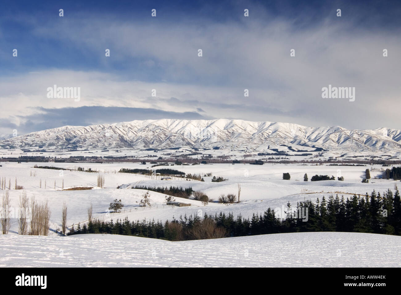 A winters scene overlooking the Fairlie Basin in Canterbury, New ...