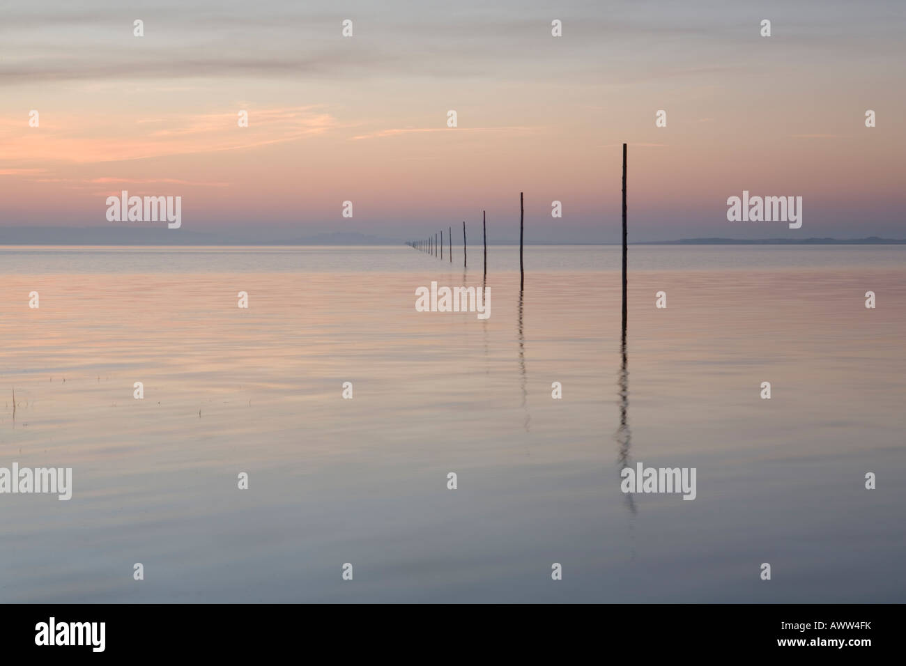 The posts marking the Pilgrims Way linking the Northumberland mainland ...