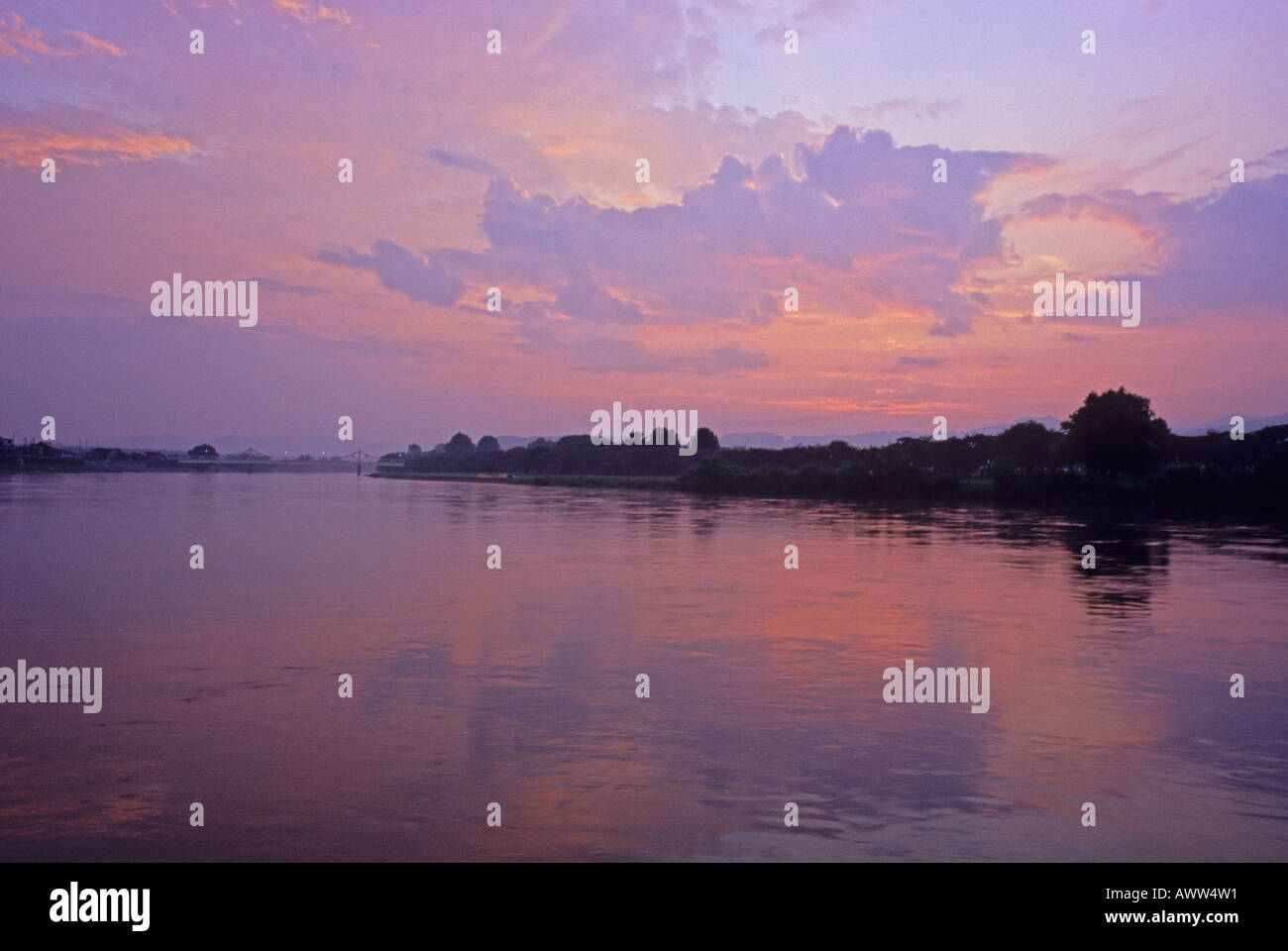 The morning view of the Kitakami river in Iwate Japan Asia Stock Photo ...